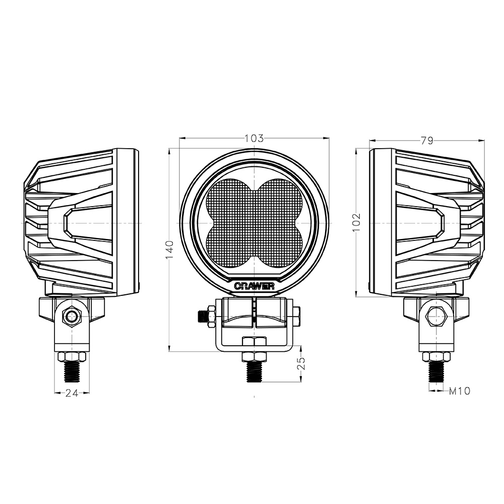 CRAWER 50W Round LED Work Light for Valtra, Flood Beam - Wattz